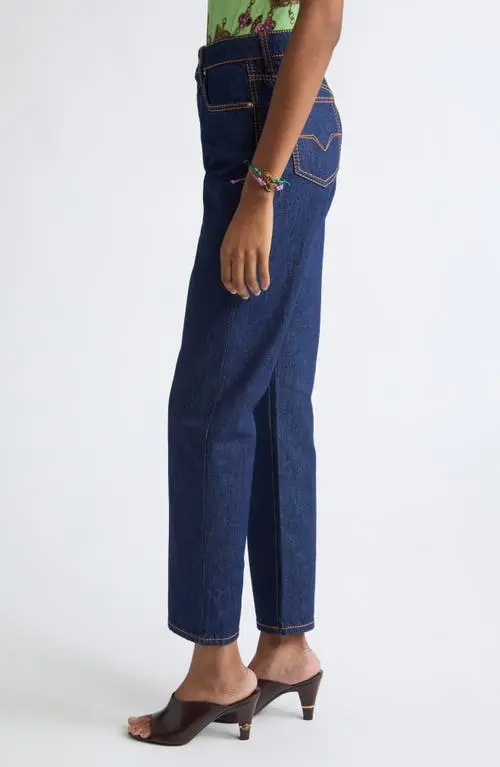 Versace Straight Leg Jeans With Medusa Hardware - Blue