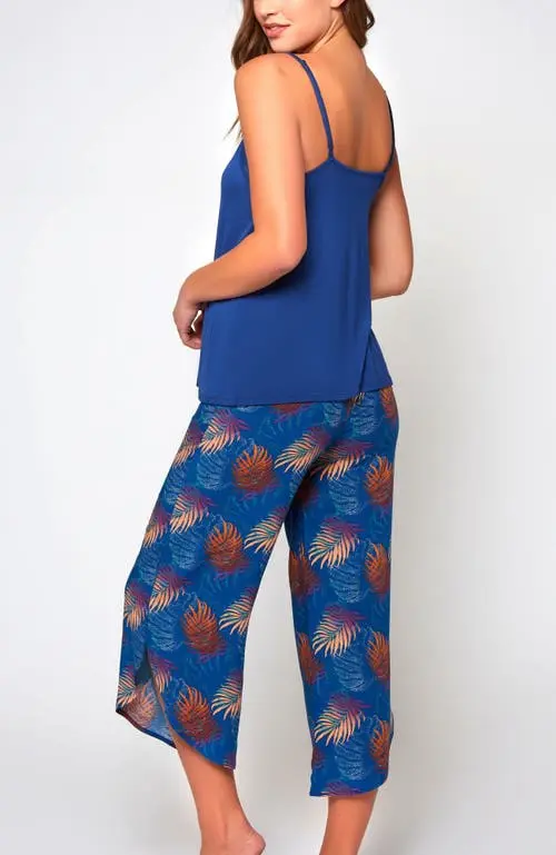 ICOLLECTION Lace Trim Knit Set With Capri Pants - Navy-blue