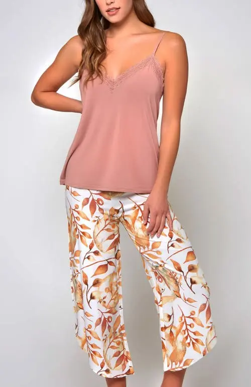 ICOLLECTION Lace Trim Knit Set With Capri Pants - Rose