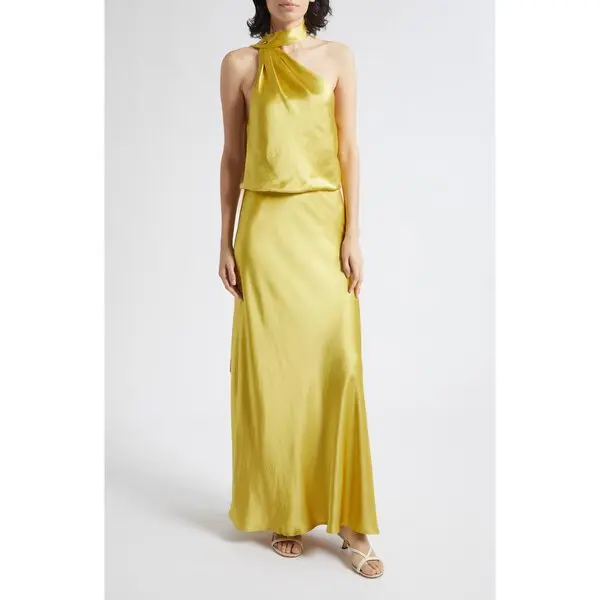 Staud Estelle Asymmetrical Halterneck Gown - Citron