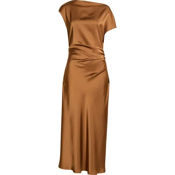 Sam Edelman Satin Bateau Neck Maxi Dress - Bronze