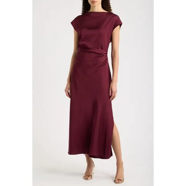Sam Edelman Satin Bateau Neck Maxi Dress - Wine