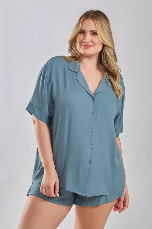 ICOLLECTION Organic Cotton And Tencel Notched Collar Pajama Set