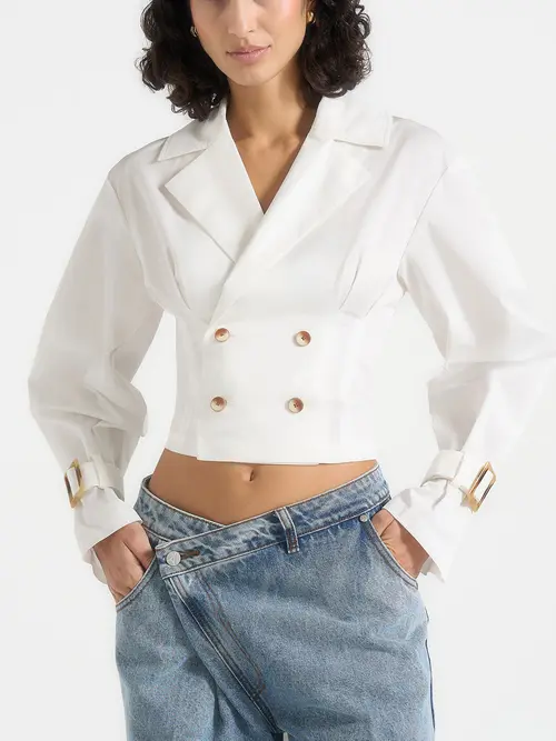 Manière De Voir Andrea Cropped Double-breasted Shirt With Balloon Sleeves