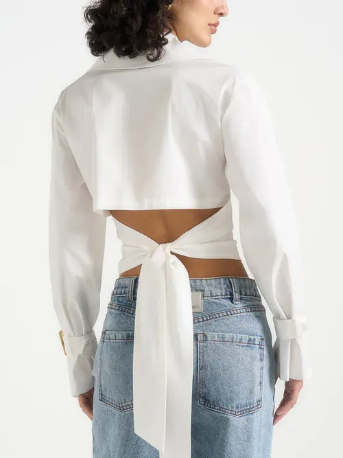 Manière De Voir Andrea Cropped Double-breasted Shirt With Balloon Sleeves
