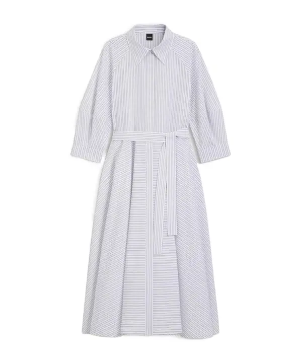 Hugo Boss Shirt Dress In Striped Cotton Poplin - Pattern