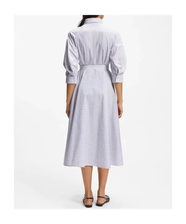 Hugo Boss Striped Cotton Poplin Shirt Dress With Self-tie Belt And Three-quarter Length Sleeves