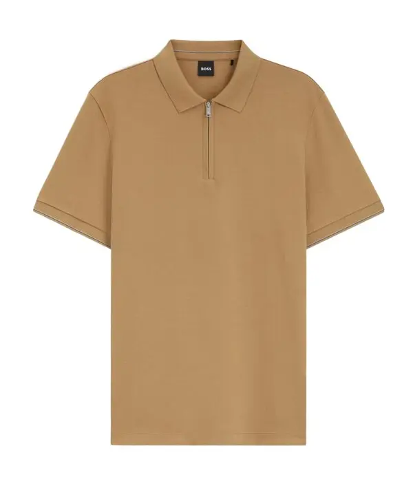 Hugo Boss Zip-fastening Short-sleeve Polo Shirt - Beige