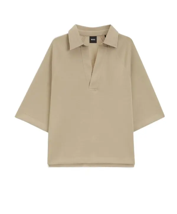 Hugo Boss Loose-fit Polo Sweatshirt In Scuba Jersey - Beige