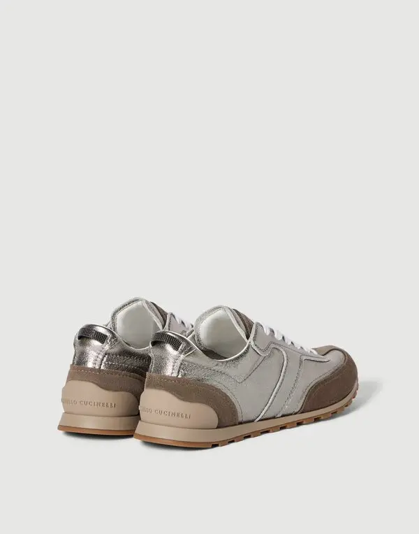Brunello Cucinelli Lamé Calfskin And Suede Runners With Shiny Loop