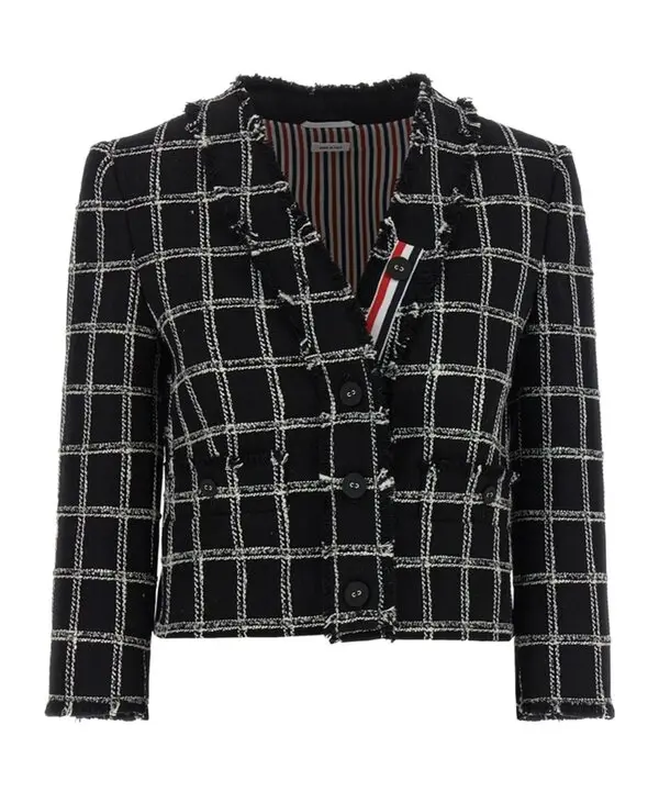 Thom Browne Checked Tweed Cropped Blazer - No