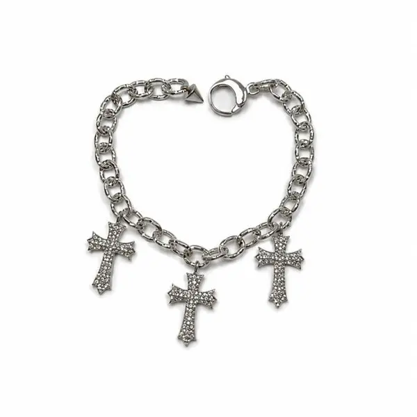 JAGGED HALO JEWELRY Trinity Cross Charm Bracelet White Gold Plated - Silver