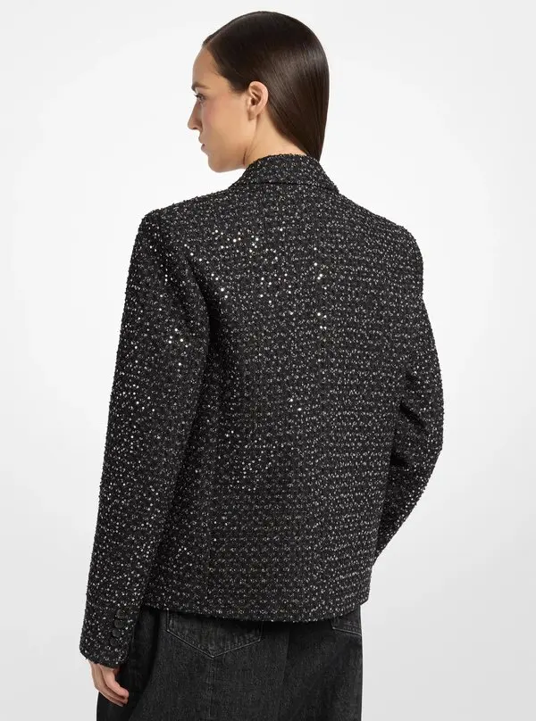 Michael Kors Sequined Denim Tweed Cropped Blazer