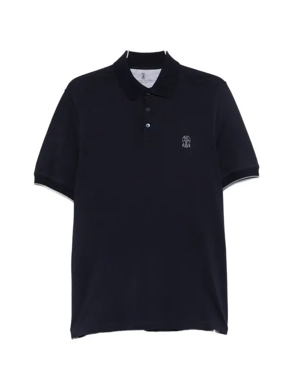 Brunello Cucinelli Logo Cotton Polo Shirt - Blue
