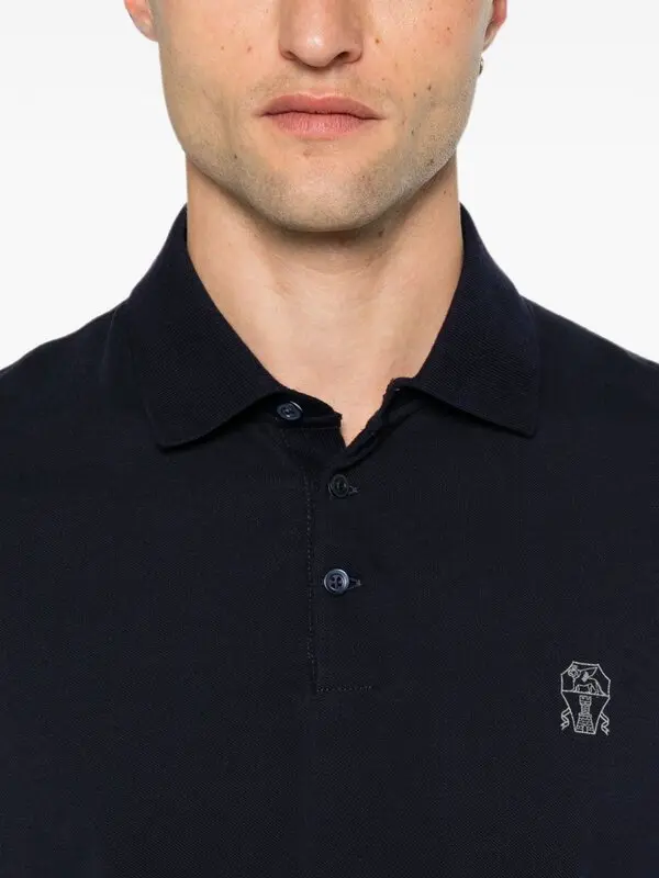 Brunello Cucinelli Logo Cotton Polo Shirt - Blue