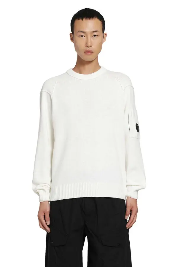 C.P. COMPANY Lambswool Lens Sweater - White