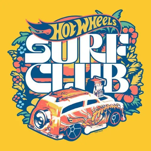 HOT WHEELS Floral Surf Club Badge Short Sleeve Graphic T-shirt - Yellow