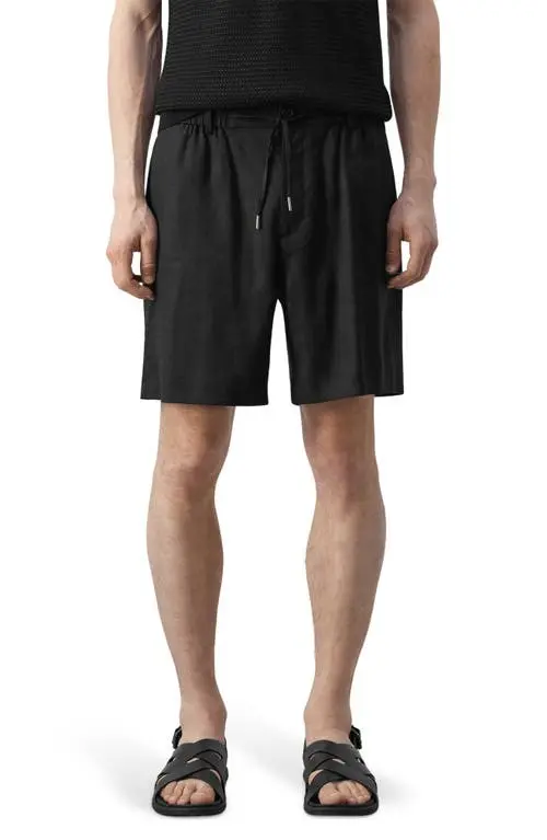 Mango Flat Front Linen Blend Drawstring Bermuda Shorts - Black