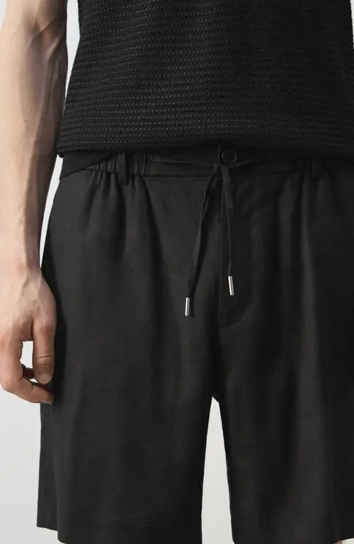 Mango Flat Front Linen Blend Drawstring Bermuda Shorts - Black