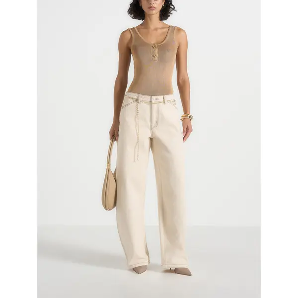 Manière De Voir Enora Hourglass Jeans With Chain - Cream