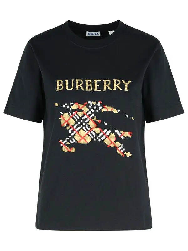 Burberry Frankie Cotton T-shirt With Ekd Embroidery - Black