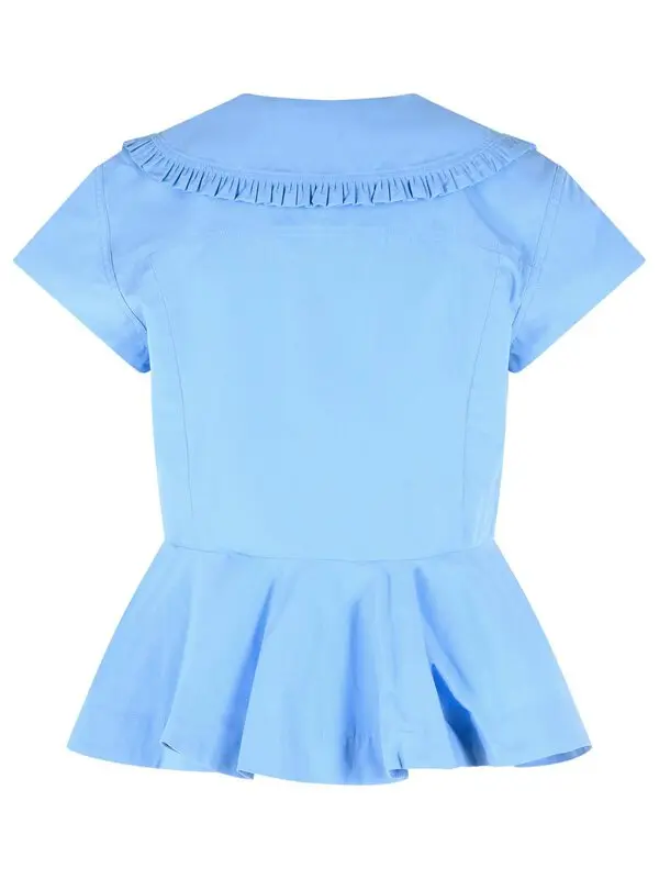 GANNI Cotton Poplin Blouse With Ornate Collar And Lace-up Closure - Blue