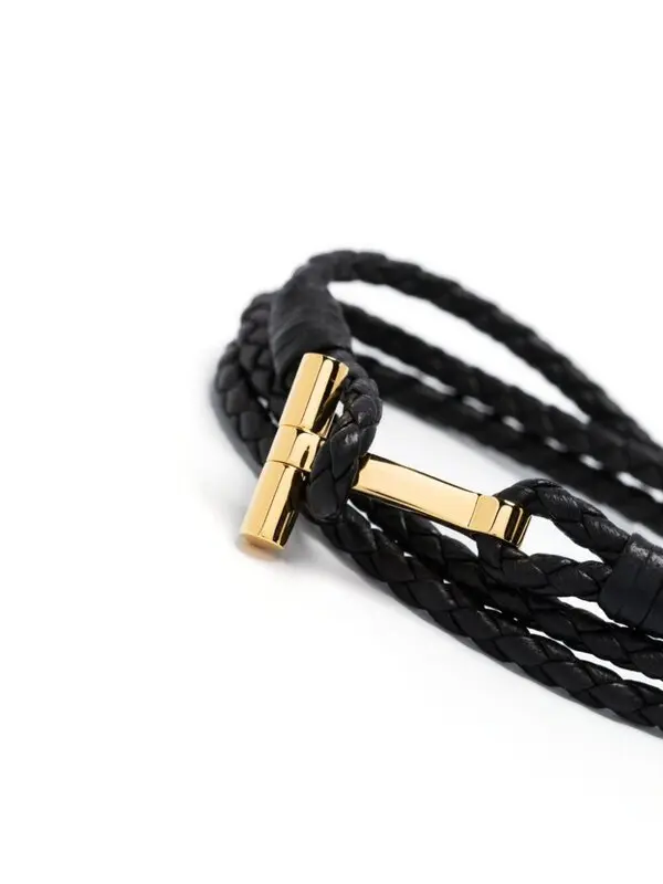 TOM FORD Braided Leather T Bracelet - Black