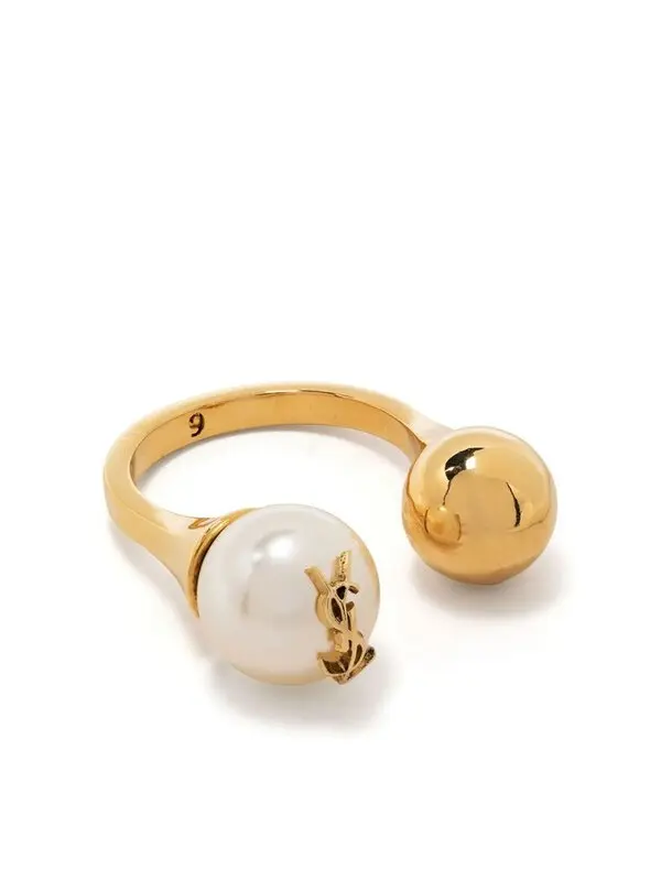Saint Laurent Cassandre Pearl And Ball Ring In Metal - Silver