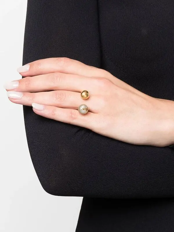 Saint Laurent Cassandre Pearl And Ball Ring In Metal - Silver
