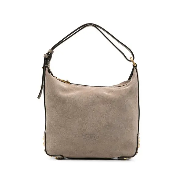 TOD'S Suede Shoulder Bag With Gommino Studs - Cream