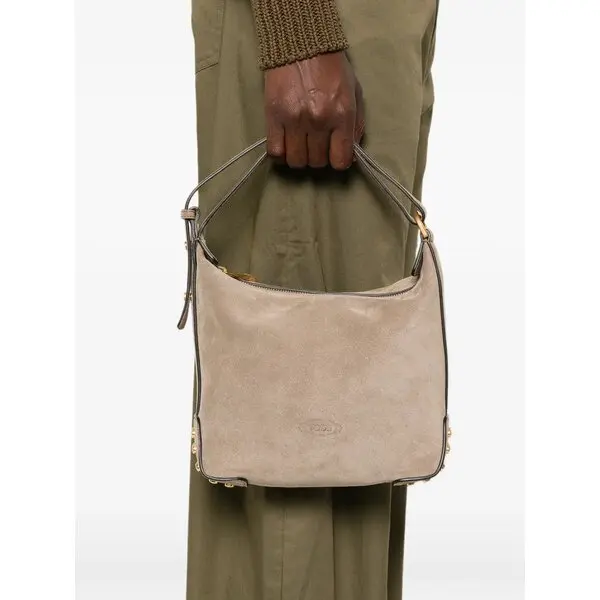TOD'S Suede Shoulder Bag With Gommino Studs - Cream