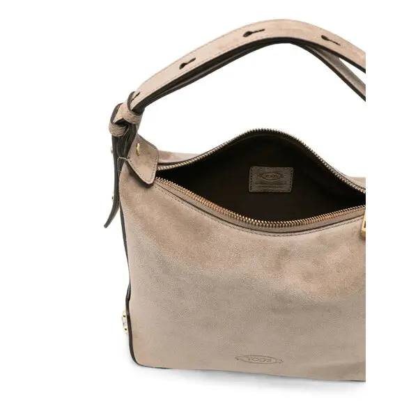 TOD'S Suede Shoulder Bag With Gommino Studs - Cream