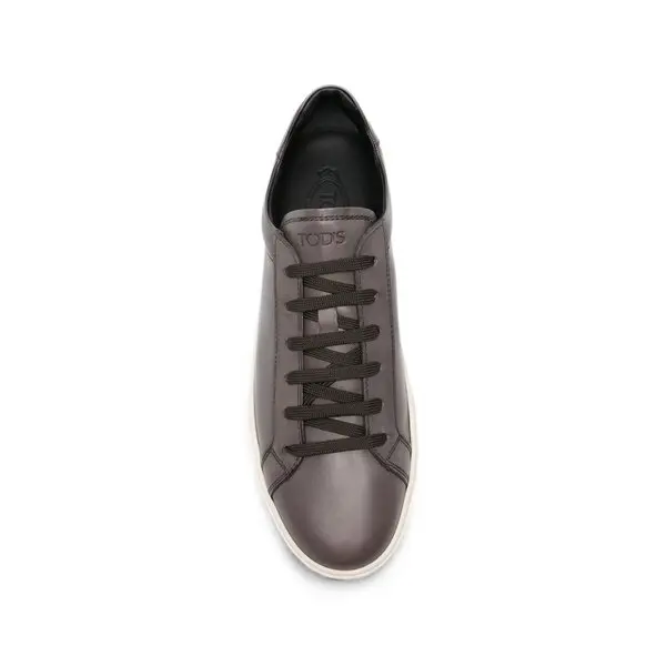 TOD'S Grey Leather Low-top Sneakers With Rubber Sole - Gray