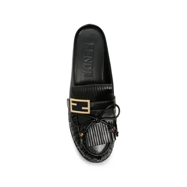 Fendi Leather Gathered Mules With O'lock Buckle - Black