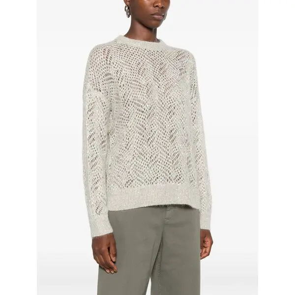 Brunello Cucinelli Light Grey Sequin Embellished Knit Jumper - Gray