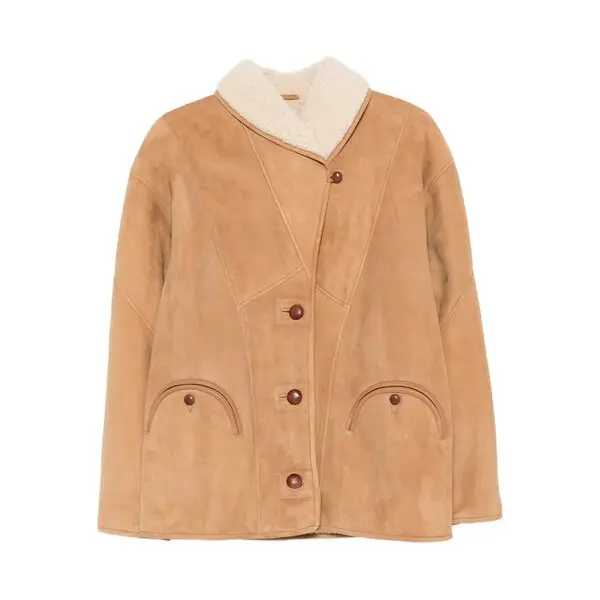 BLAZÉ MILANO Camel Sheepskin Jacket With Shearling Collar - Brown
