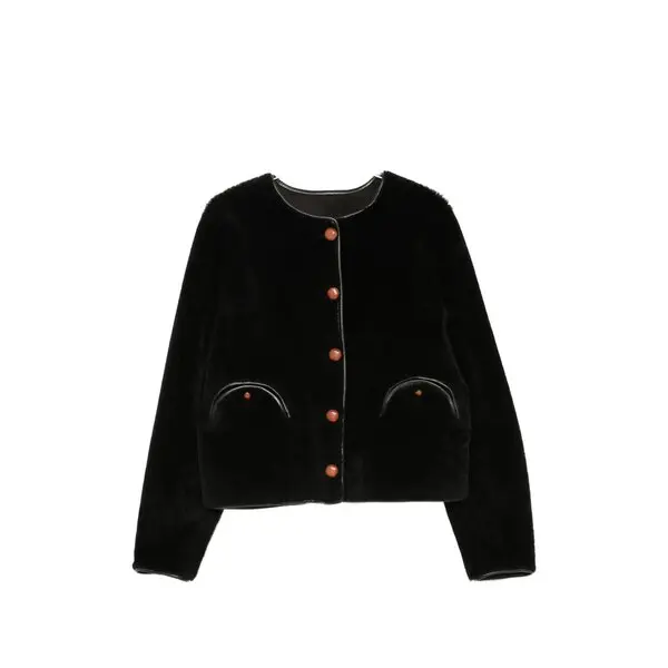 BLAZÉ MILANO Shearling And Leather Trim Jacket - Black
