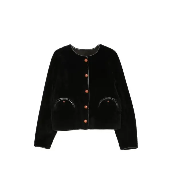 BLAZÉ MILANO Shearling And Leather Trim Jacket - Black