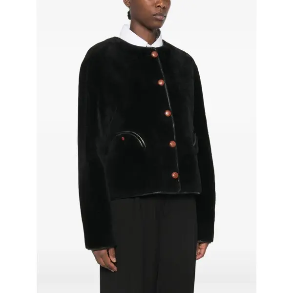 BLAZÉ MILANO Shearling And Leather Trim Jacket - Black