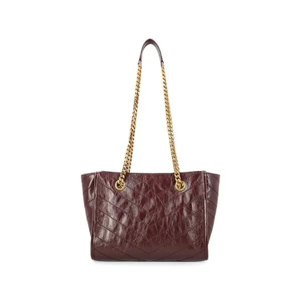 Saint Laurent Burgundy Leather Chevron Quilted Tote Bag - Red