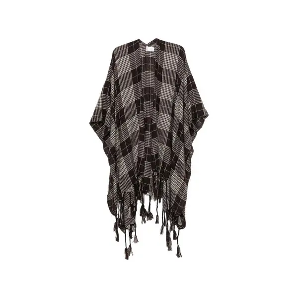 Brunello Cucinelli Checkered Cape With Sequins And Tassel Trim - Brown