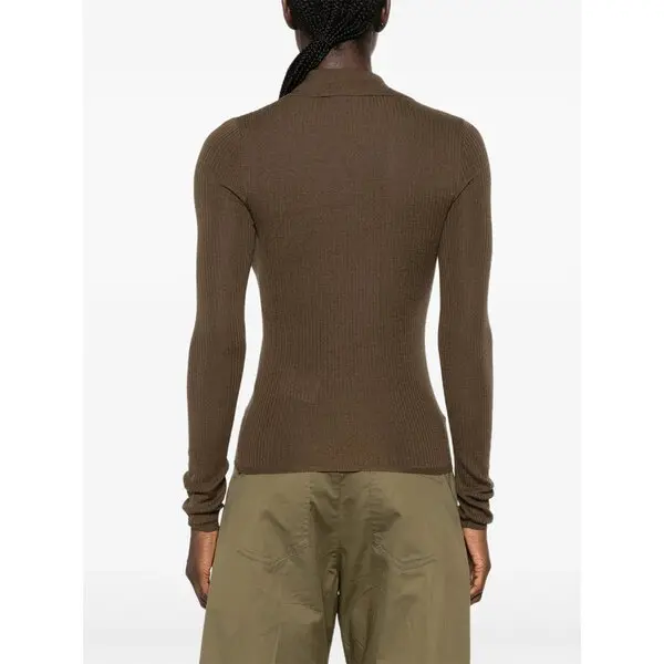 Max Mara Ribbed Knit V-neck Long Sleeve Pullover - Brown