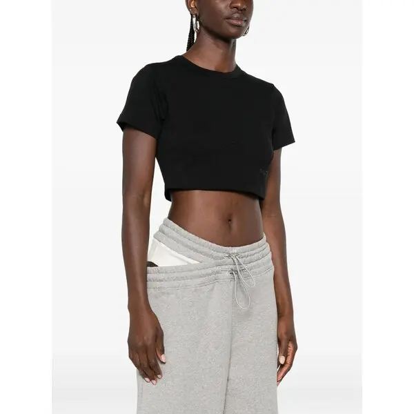 Attico Cropped Jersey Top With Corset Panelling And Embroidered Logo - Black