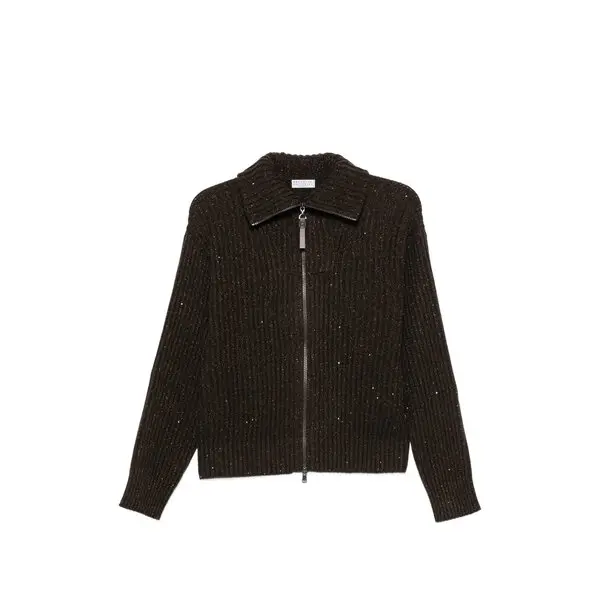 Brunello Cucinelli Embellished Zip-up Cardigan - Brown