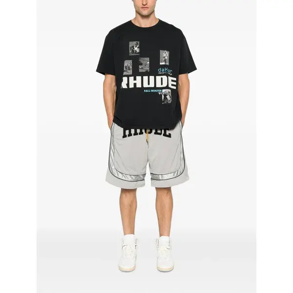 Rhude Grey Mesh Logo Track Shorts - Gray