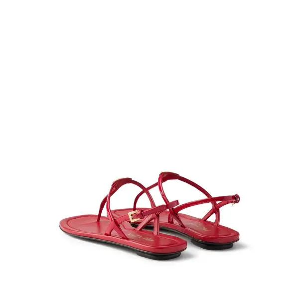 Prada Patent Leather Sandals With Metal Buckle And Triangle Logo - Red