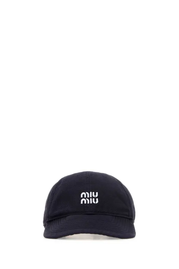 Miu Miu Cotton Baseball Cap With Calfskin Details - Blue