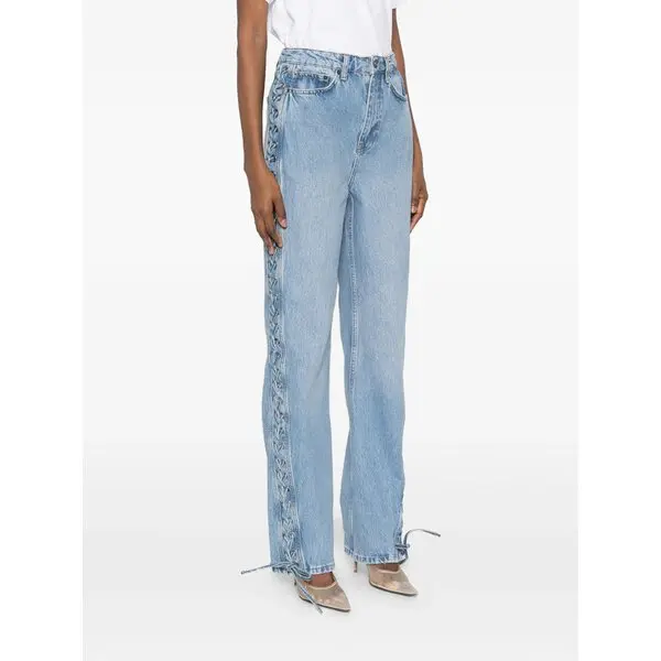 ROTATE BY BIRGER CHRISTENSEN Denim Lace-up Detail Straight-leg Jeans - Blue