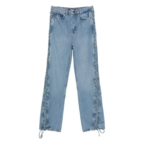 ROTATE BY BIRGER CHRISTENSEN Denim Lace-up Detail Straight-leg Jeans - Blue