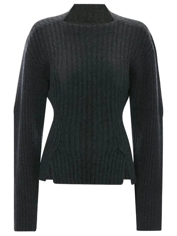 Victoria Beckham Ribbed Merino Wool Jumper - Gray
